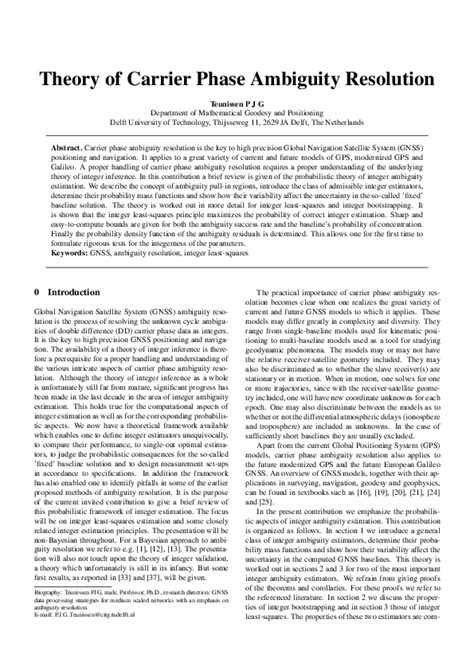 Pdf Theory Of Carrier Phase Ambiguity Resolution