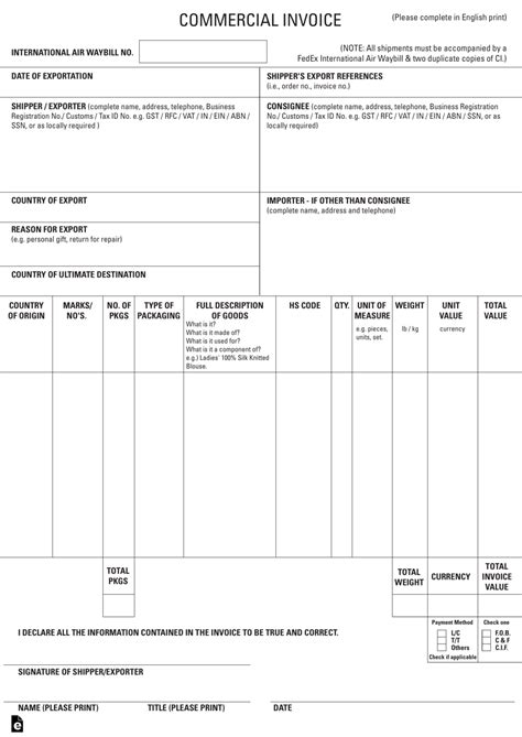 Customs Commercial Invoice Template Professional Fromgrandma Best