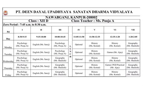 Class Time Table Class 12 Pdf