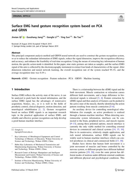 Pdf Surface Emg Hand Gesture Recognition System Based On Pca And Grnn