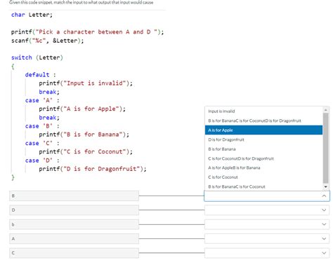 Solved Given This Code Snippet Match The Input To What Chegg Com