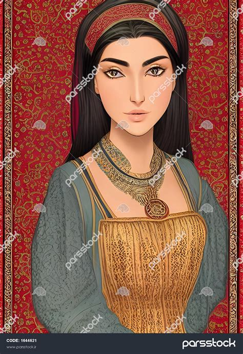 دختر زیبای عاشق غمگین در لباس زیبا طرح فرش ایران در انتظار عشق 1644621