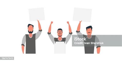 빈 배너로 남성들에게 항의 흰색 배경에 격리 벡터 그림입니다 3차원 형태에 대한 스톡 벡터 아트 및 기타 이미지 3차원 형태 Revolution 개념 Istock