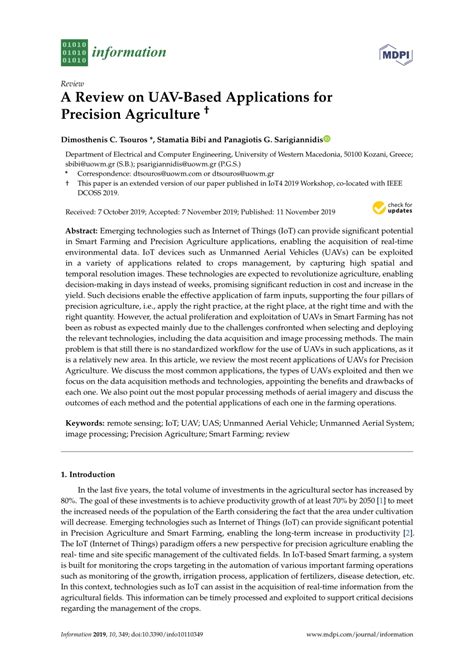 Pdf A Review On Uav Based Applications For Precision Agriculture