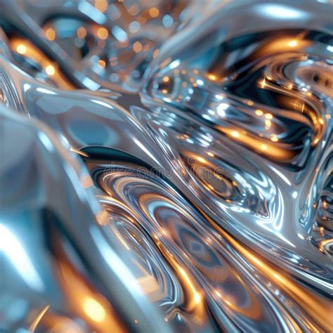 Shiny Chrome Abstract Fluid Metal with Warm Highlights Stock ...