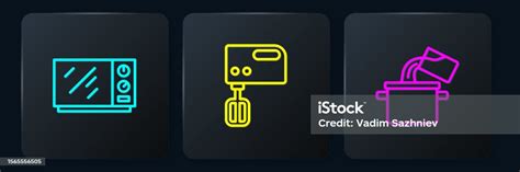 세트 라인 전자 레인지 요리 냄비 및 전기 믹서 검은색 사각형 버튼입니다 벡터 가정 생활에 대한 스톡 벡터 아트 및 기타 이미지 가정 생활 가정 주방 가정의 방