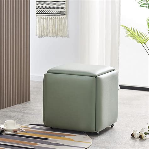 5 In 1 Nesting Ottoman Cube Chair Stackable Stools Faux Pu Small