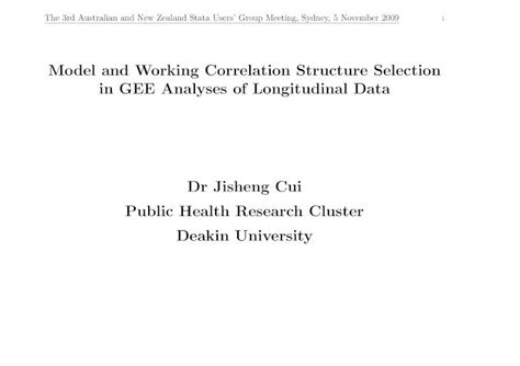 Pdf Model And Working Correlation Structure Selection In Gee › Meeting › Australia09