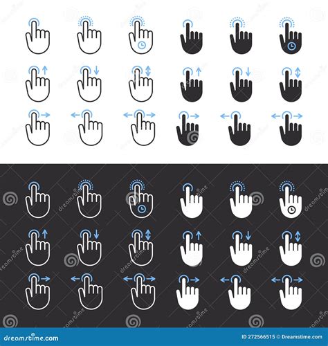 Set Of Gestures Hands Symbols Signals Collection Cartoon Style Isolated On Black Background