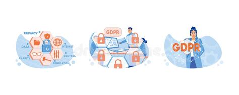 Man With Laptop Set General Data Protection Processing Of Personal Data Stock Vector