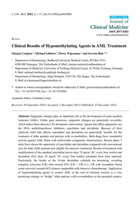 Pdf Clinical Results Of Hypomethylating Agents In Aml Treatment