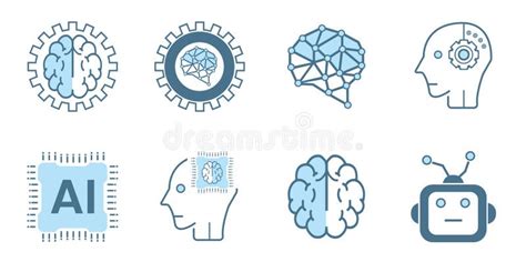 Eight Ai Icons Symbols Set Of 8 Artificial Intelligence Lined Style Cybernetic Ai Head