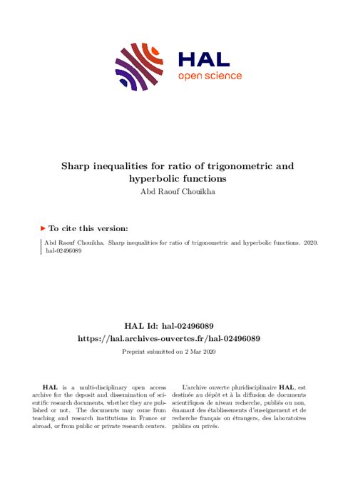 Pdf Sharp Inequalities For Ratio Of Trigonometric And Hyperbolic