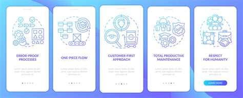 Lean Manufacturing Principles Blue Gradient Onboarding Mobile App