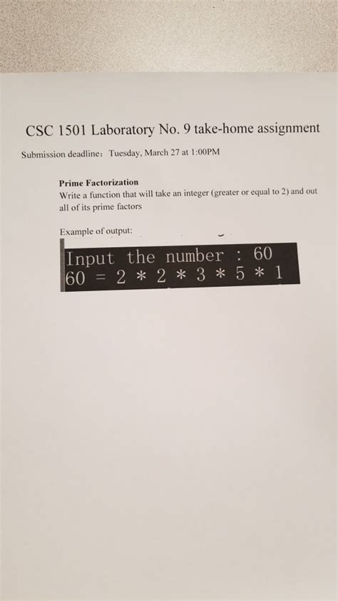 Solved Csc 1501 Laboratory No 9 Take Home Assignment