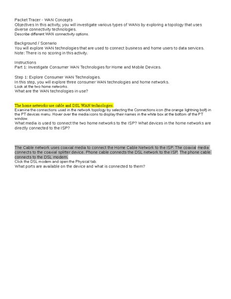 Packet Tracer Wan Concepts Packet Tracer Wan Concepts Objectives In This Activity You Will