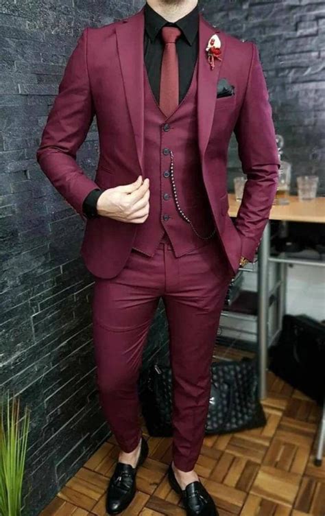 Suits For Men Burgundy Slim Fit Suits Men Suits 3 Piece One Etsy