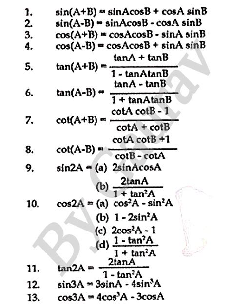 Trigonometry Formula Pdf