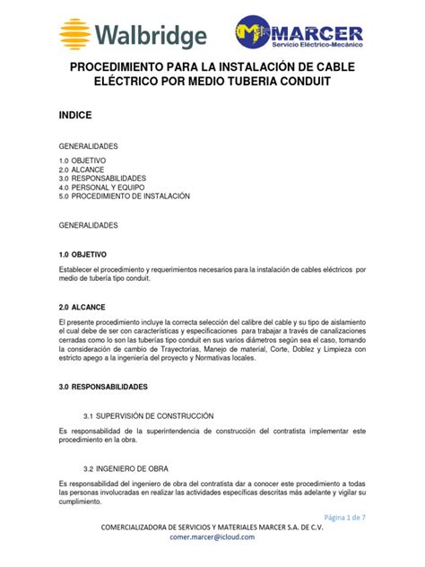 Procedimiento Instalacion Cable Electrico Por Tuberia Tipo Conduit
