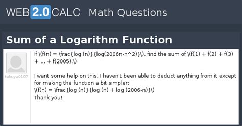 View Question Sum Of A Logarithm Function