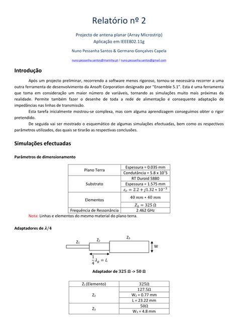 Pdf Projecto De Antena Planar Array Microstrip Aplicação Em Ieee802 11g Relatório Ii