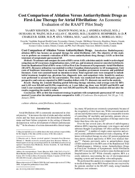 Pdf Cost Comparison Of Ablation Versus Antiarrhythmic Drugs As First Line Therapy For Atrial
