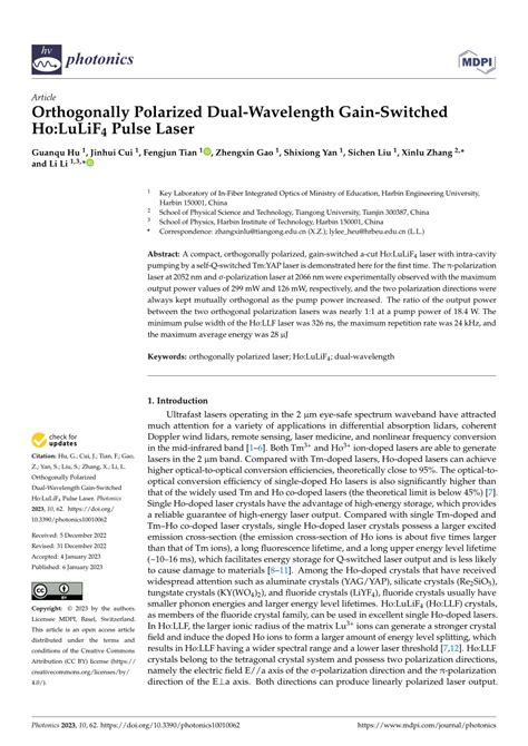 Pdf Orthogonally Polarized Dual Wavelength Gain Switched Holulif4 Pulse Laser