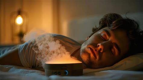 Serene Nighttime Ritual With Gentle Aromatherapy Diffuser And Peaceful Sleeper In A Cozy Bedroom