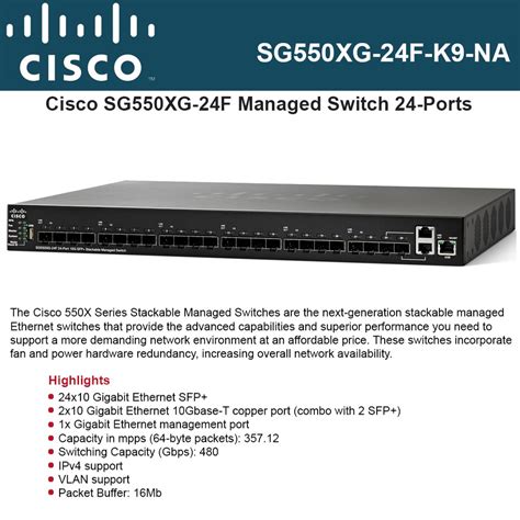 Cisco Sg550xg 24f Managed Switch 22x 10gigabit Sfp W 2x 10gbase T Port