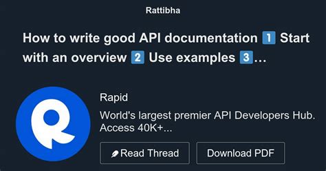 How to write good API documentation 1️⃣ Start with an overview 2️⃣ Use examples 3️⃣ Document all ...