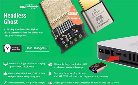 Getuscart Hdmi Dummy Plug Headless Ghost Display Emulator （fit Headless 1920x1080 New