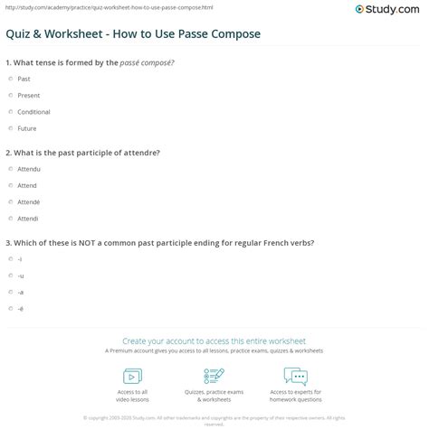 Quiz And Worksheet How To Use Passe Compose