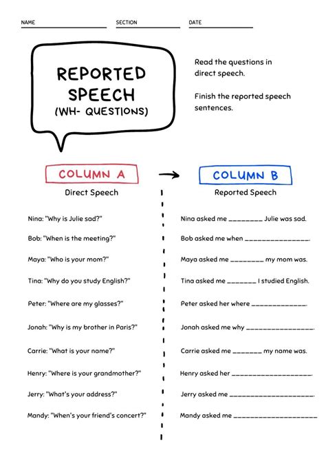 Reported Speech Worksheets