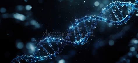 3d Representation Of Dna Double Helix Structure With Glowing Blue Particles Stock Illustration