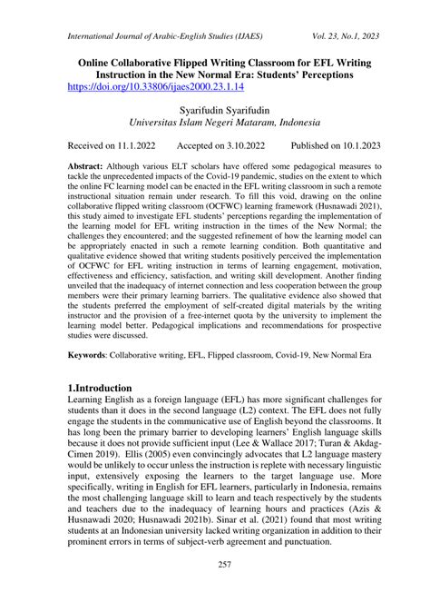 Pdf Online Collaborative Flipped Writing Classroom For Efl Writing