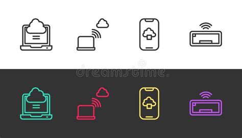 Set Line Network Cloud Connection Cloud Technology Data And Computer
