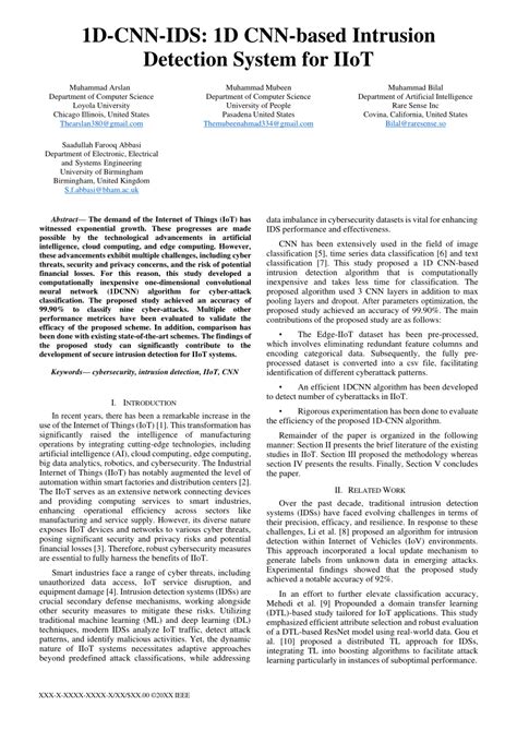 Pdf 1d Cnn Ids 1d Cnn Based Intrusion Detection System For Iiot