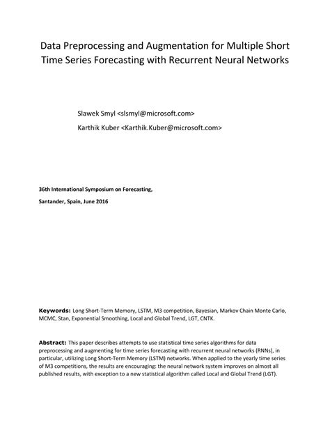 Pdf Data Preprocessing And Augmentation For Multiple Short Time Series Forecasting With