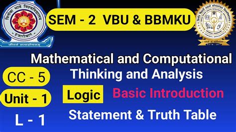 CC-5 VBU & BBMKU SEM-2 L-1। Mathematical and computational thinking and analysis LOGIC INTRO ...