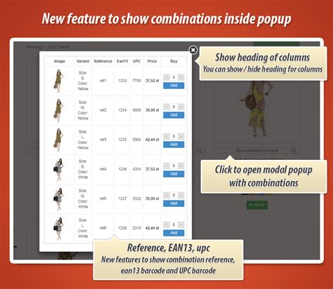 module to display attributes combinations in product list tpl