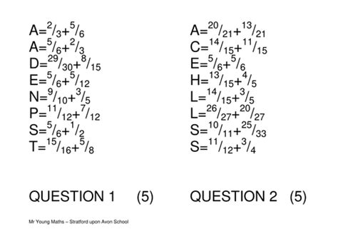 Adding Fractions Codebreaker Teaching Resources