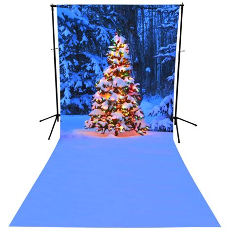 Lofaris Blue Snowy Christmas Tree Winter Photo Backdrop