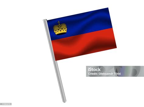 리히텐슈타인 국기 흰색 배경에 깃대와 그림자 흔들리는 효과 귀하의 비즈니스를 위해 원래 색상과 비율 벡터 일러스트레이션을 참조하십시오 국가 지리적 지역에 대한 스톡 벡터