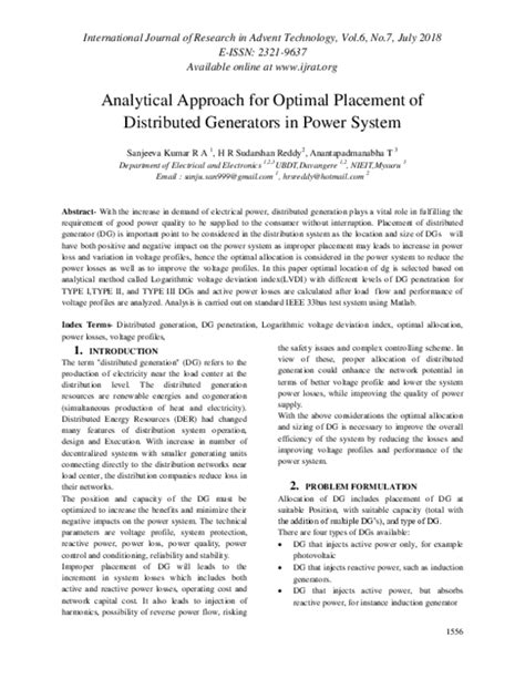 Pdf Analytical Approach For Optimal Placement Of Distributed Generators In Power System Dr