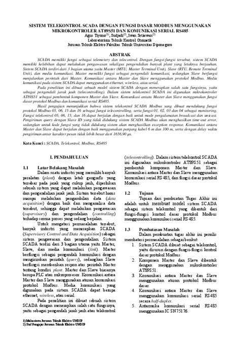 Pdf Sistem Telekontrol Scada Dengan Fungsi Dasar Modbus Menggunakan