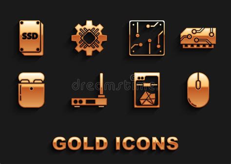 Set Router And Wi Fi Signal Ram Random Access Memory Computer Mouse 3d Printer Air