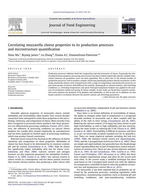 Pdf Correlating Mozzarella Cheese Properties To Its Production