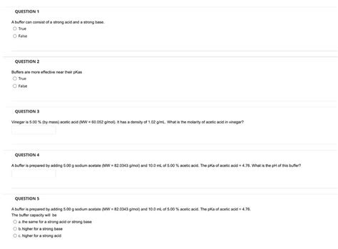 Solved A Buffer Can Consist Of A Strong Acid And A Strong Base True 1 Answer Transtutors