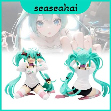Miku Unique Hatsune Cat Ear Sitting Doll Pvc Model Dreamy Blue Pajama Anime Figure Character