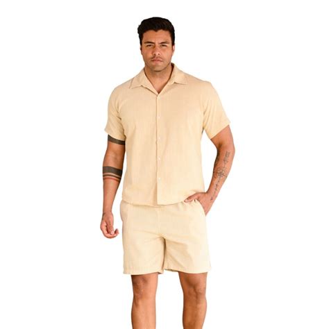 Conjunto Masculino De Linho Camisa Linho Bermuda Linho Masculina Shopee Brasil